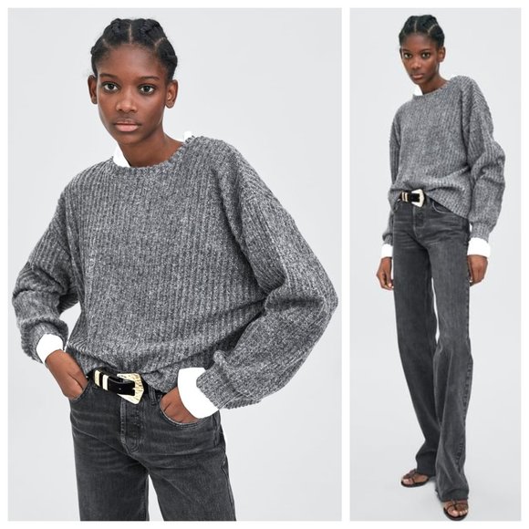 Zara | Sweaters | Zara Charcoal Grey Soft Feel Ribbed Knit Oversized ...